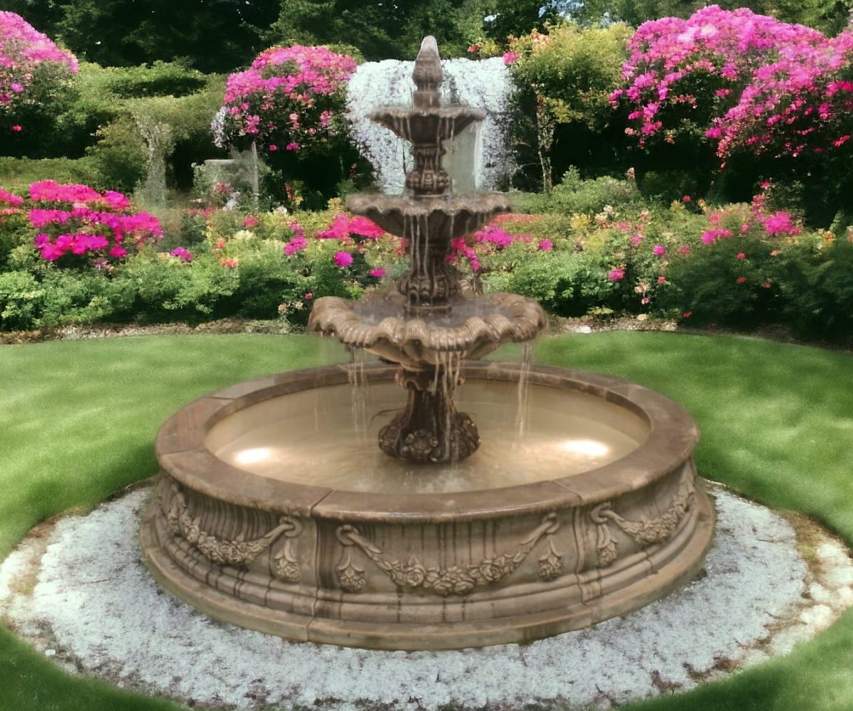 3 Tiered Windsor water fountain with small Lawrence pool - Stone Garden ...